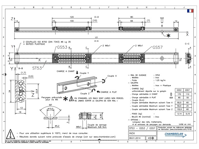 Rail linear Stainless ST53 | Contact CHAMBRELAN GLISSIERES A BILLES et RAILS DE GUIDAGE INDUSTRIELS
