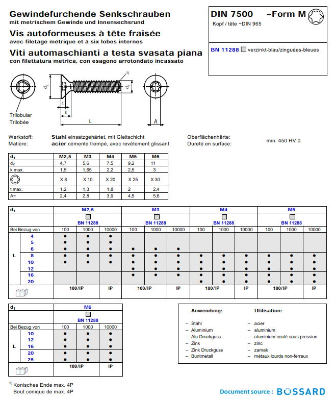 Self-tapping Screws : Thread-forming Screws - Countersunk Torx Head ...