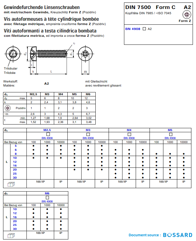 Self-tapping Screws : Thread-forming Screws - Round Button Head ...
